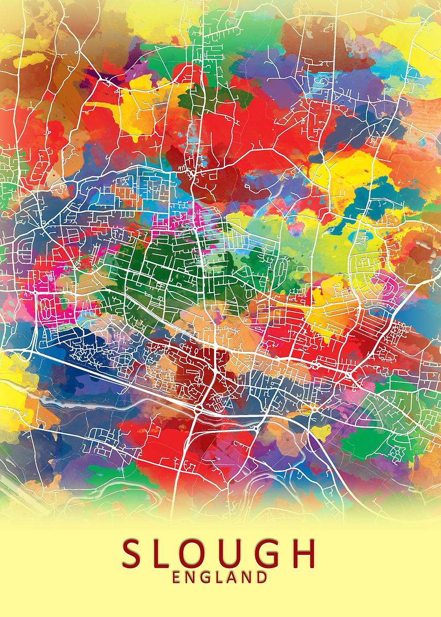 'Slough Splash City Map' Poster, picture, metal print, paint by City ...