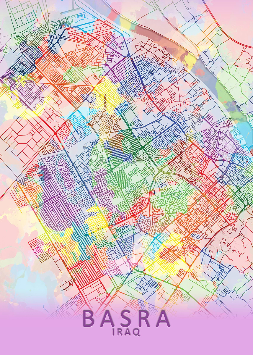 'Basra Splash City Map' Poster, picture, metal print, paint by City Map ...