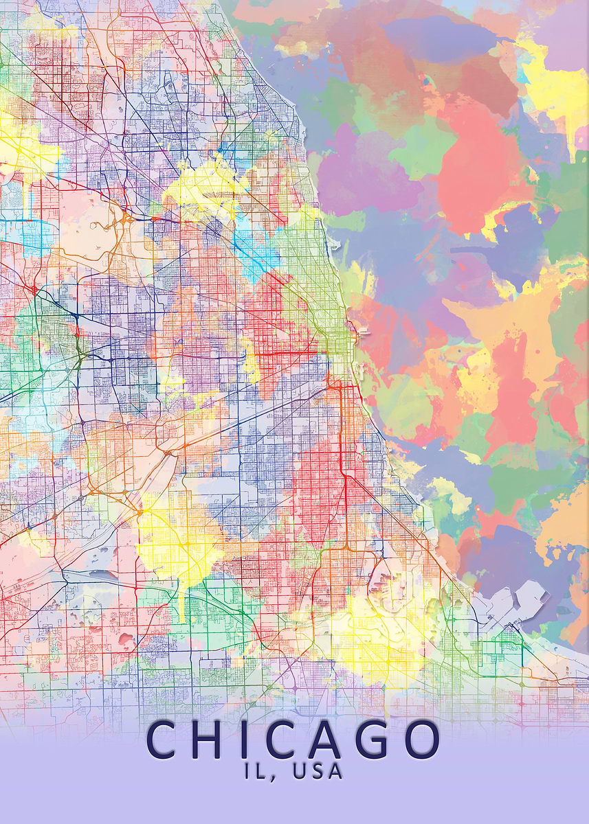 'Chicago Splash City Map' Poster, picture, metal print, paint by City ...