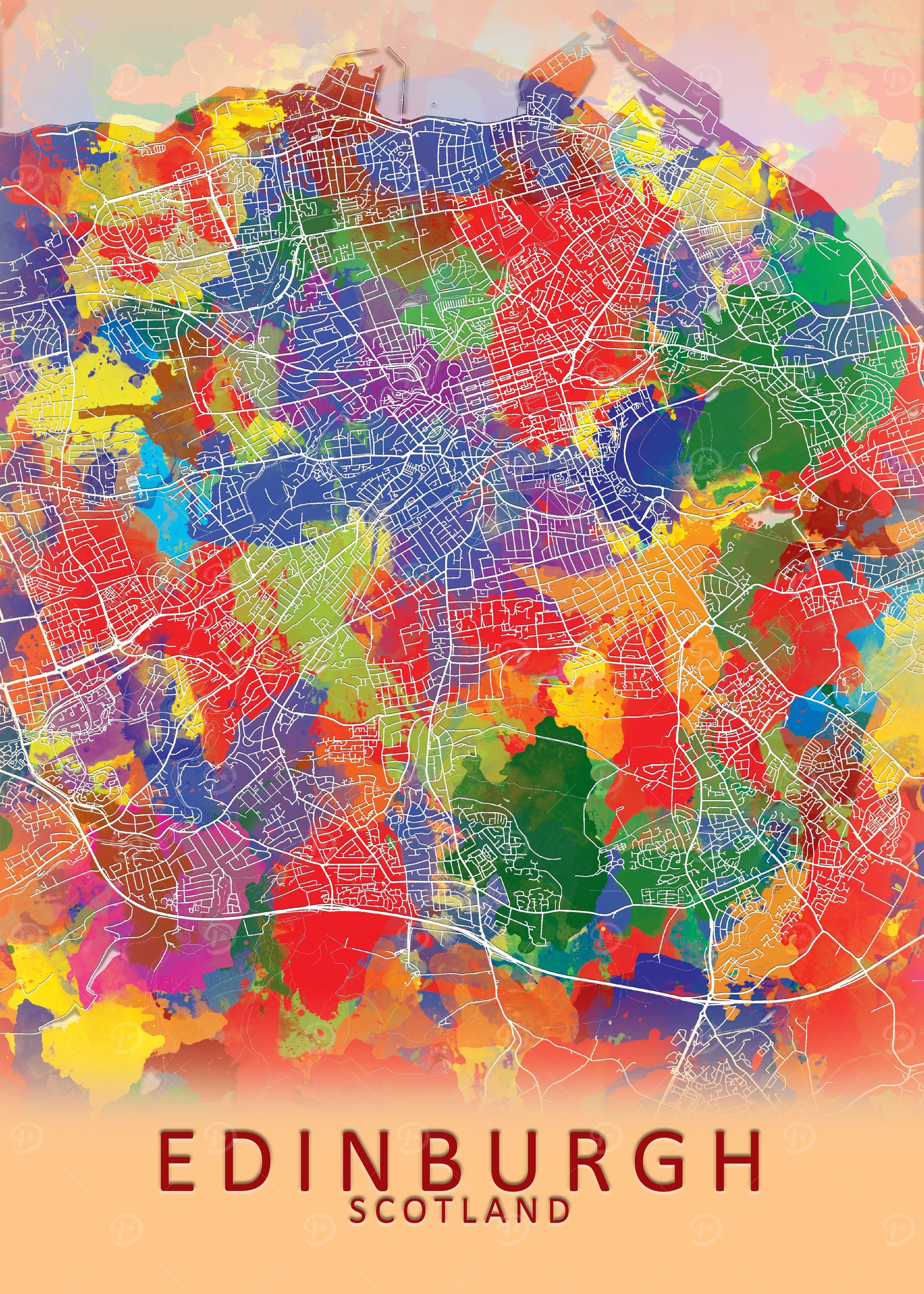 'Edinburgh Splash City Map' Poster, picture, metal print, paint by City ...