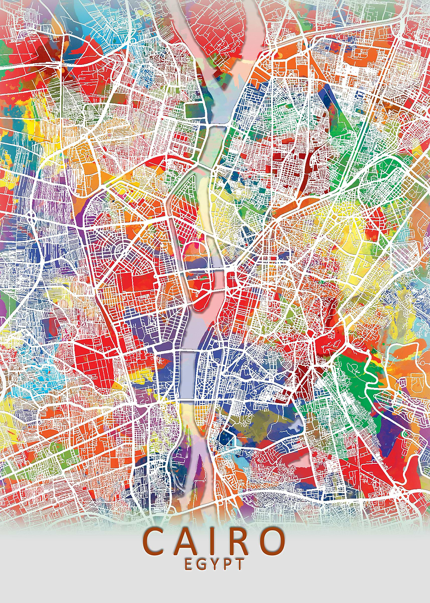 'Cairo Splash City Map' Poster, picture, metal print, paint by City Map ...
