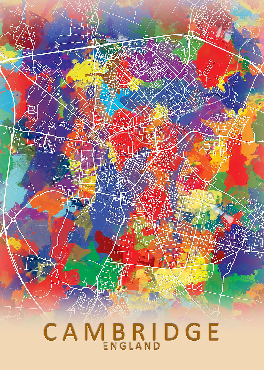 'Cambridge Splash City Map' Poster, picture, metal print, paint by City ...