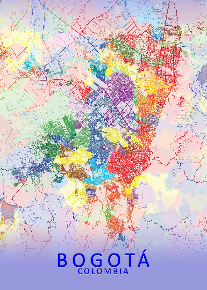 'Bogota Splash City Map' Poster, picture, metal print, paint by City ...