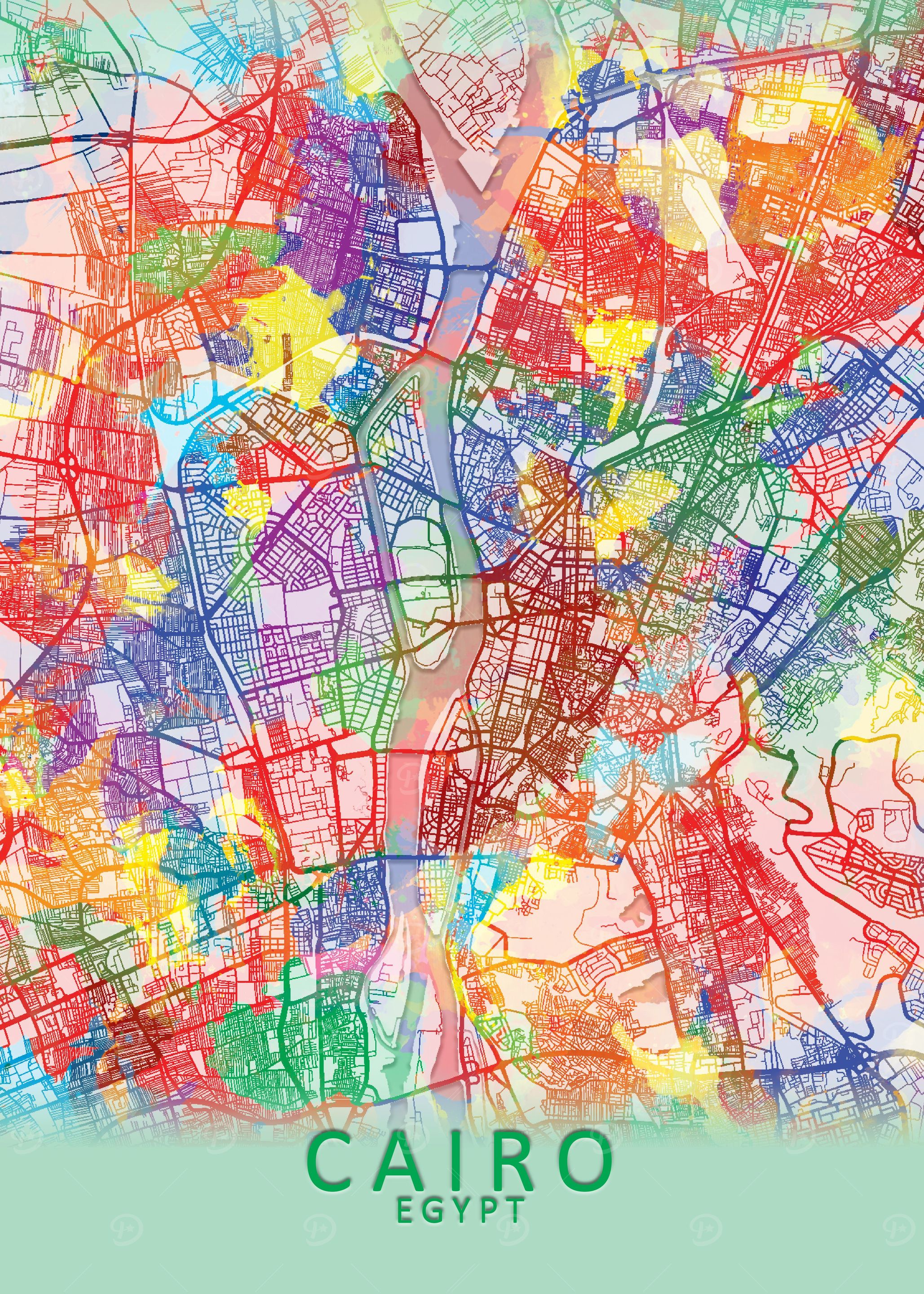 'Cairo Splash City Map' Poster, picture, metal print, paint by City Map ...
