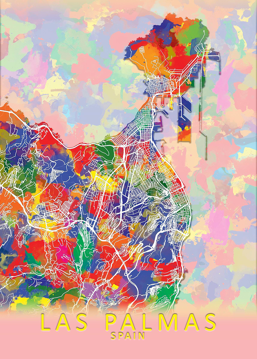 'Las Palmas Splash City Map' Poster, picture, metal print, paint by ...