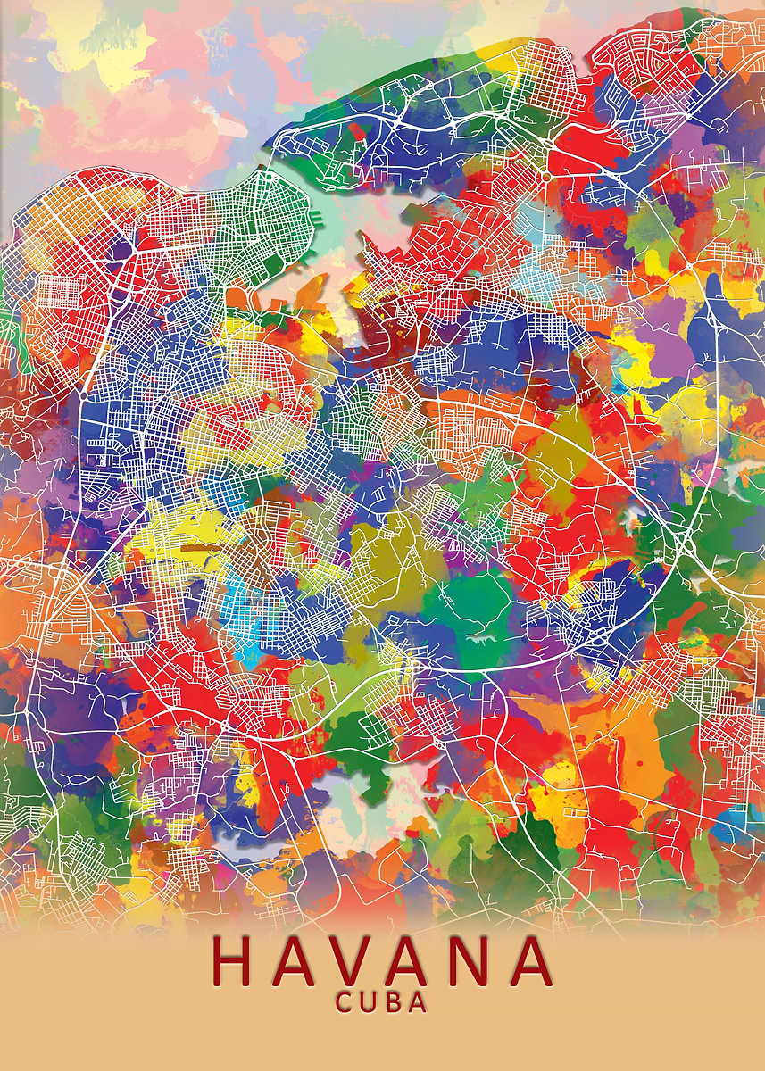 'Havana Splash City Map' Poster, picture, metal print, paint by City ...