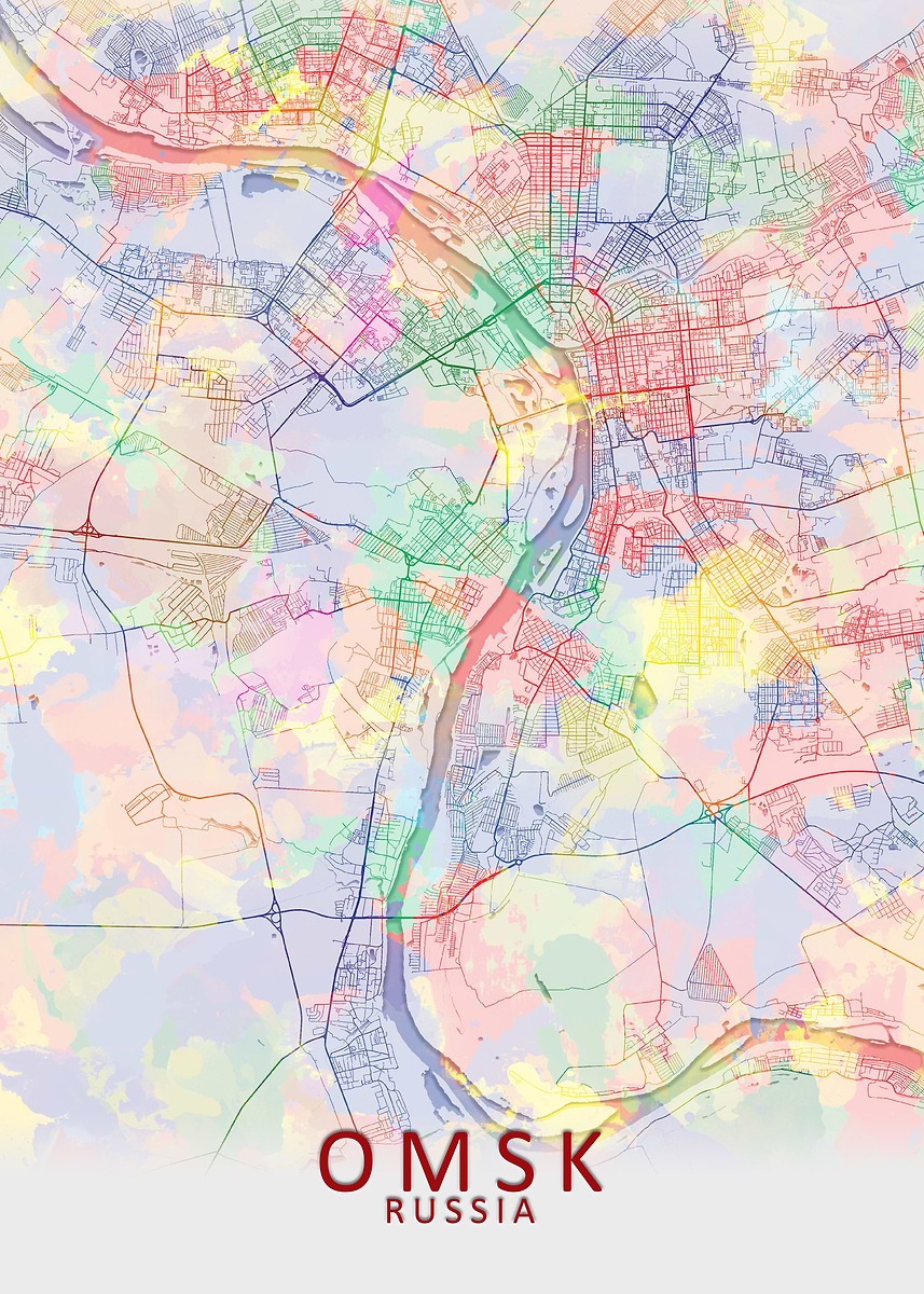 'Omsk Splash City Map' Poster, picture, metal print, paint by City Map ...