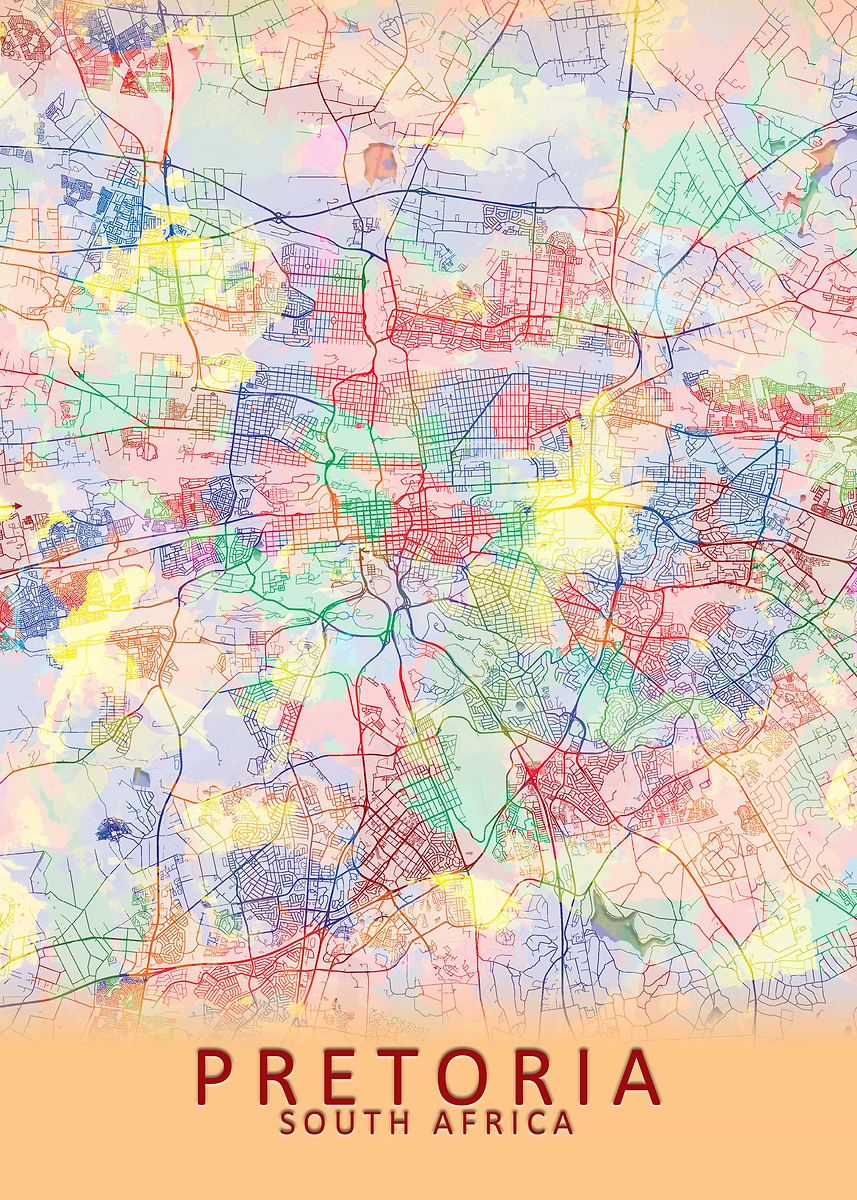 'Pretoria Splash City Map' Poster, picture, metal print, paint by City ...