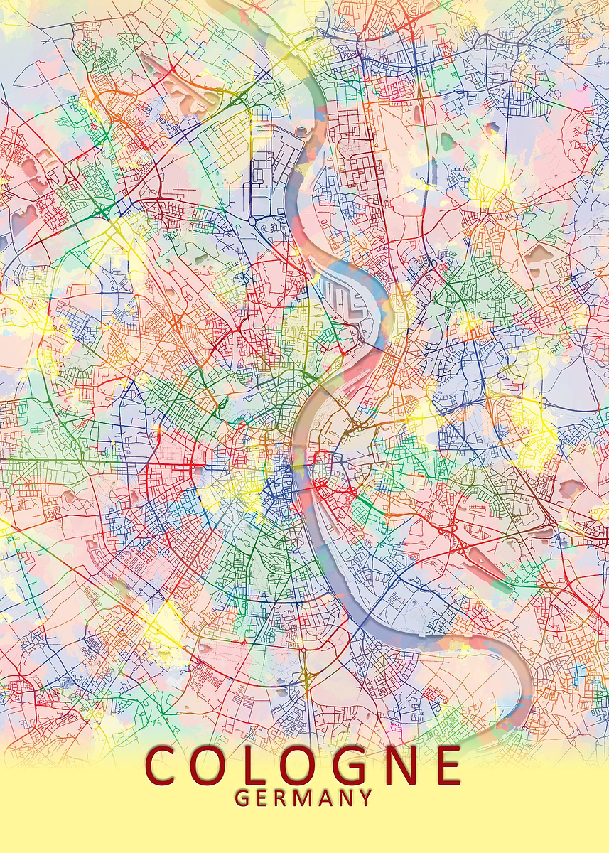 'Cologne Germany City Map' Poster, picture, metal print, paint by City ...