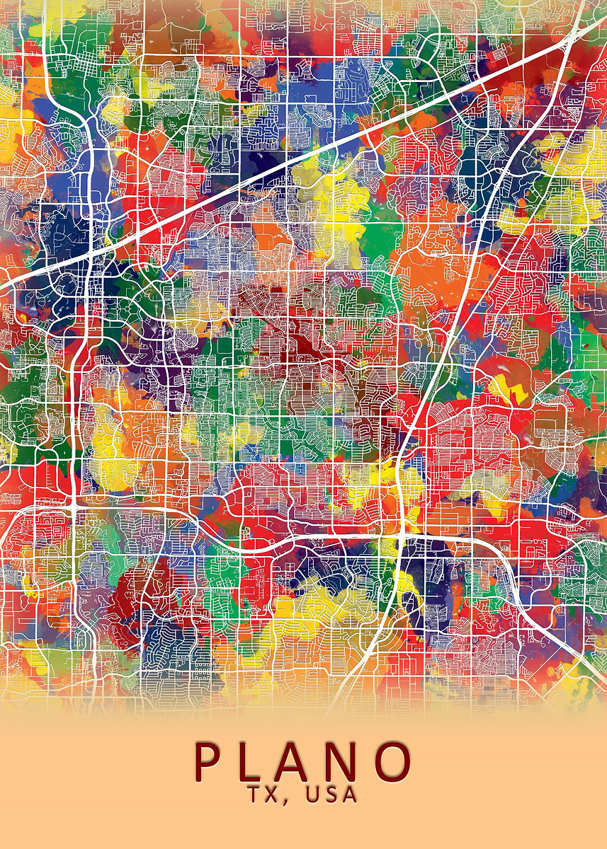 'Plano TX USA City Map' Poster, picture, metal print, paint by City Map ...