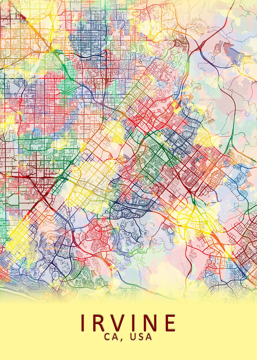 'Irvine CA USA City Map' Poster, picture, metal print, paint by City ...