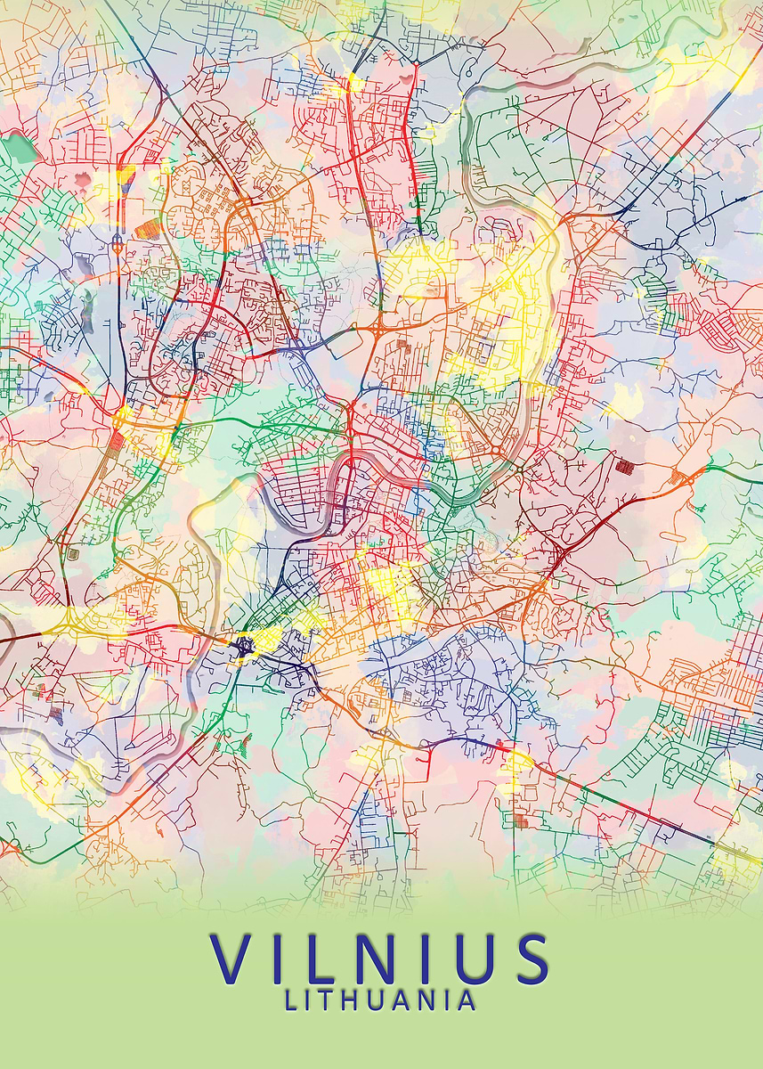 'Vilnius Lithuania City Map' Poster, picture, metal print, paint by ...