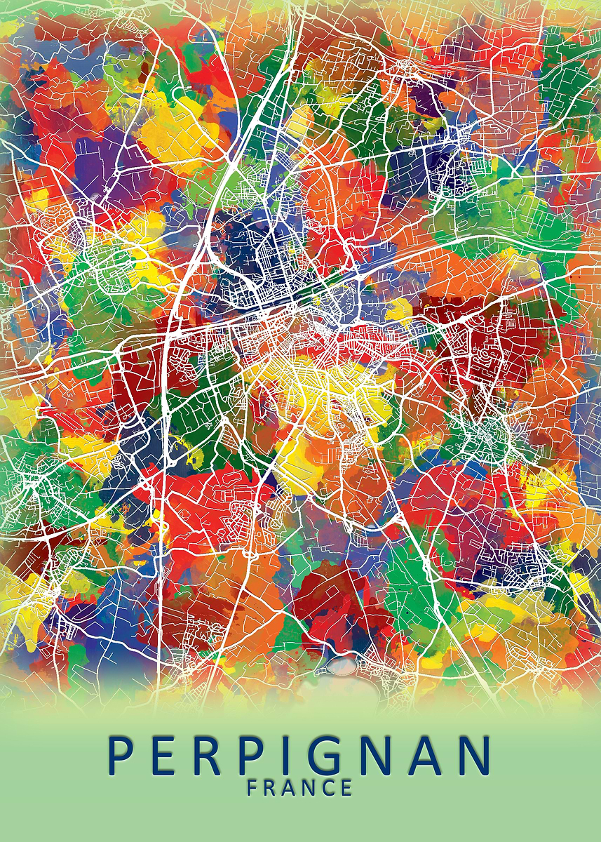 'Perpignan France City Map' Poster, picture, metal print, paint by City ...