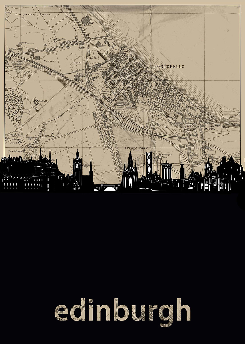 'edinburgh skyline sepia' Poster, picture, metal print, paint by Bekim ...