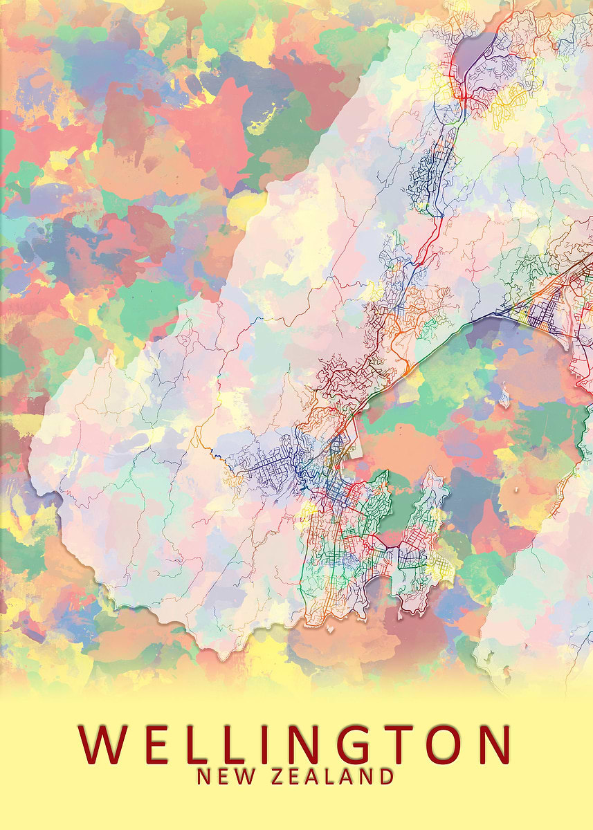 'Wellington New Zealand Map' Poster, picture, metal print, paint by ...