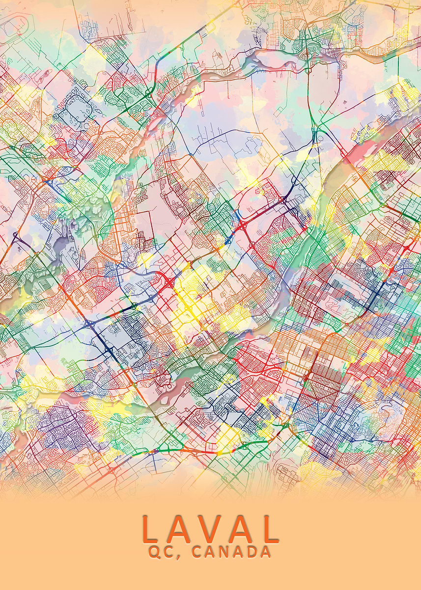 'Laval QC Canada City Map' Poster, picture, metal print, paint by City ...