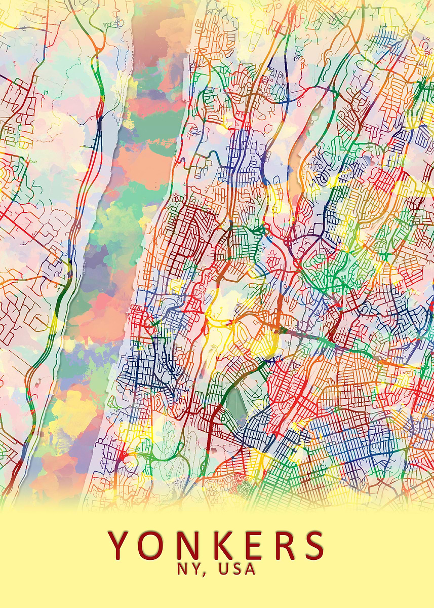 'Yonkers NY USA City Map' Poster, picture, metal print, paint by City ...