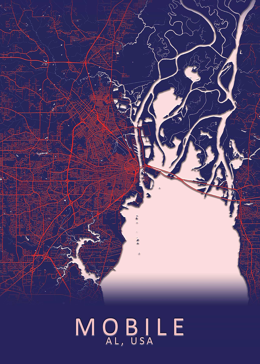'Mobile AL USA City Map' Poster, picture, metal print, paint by City ...