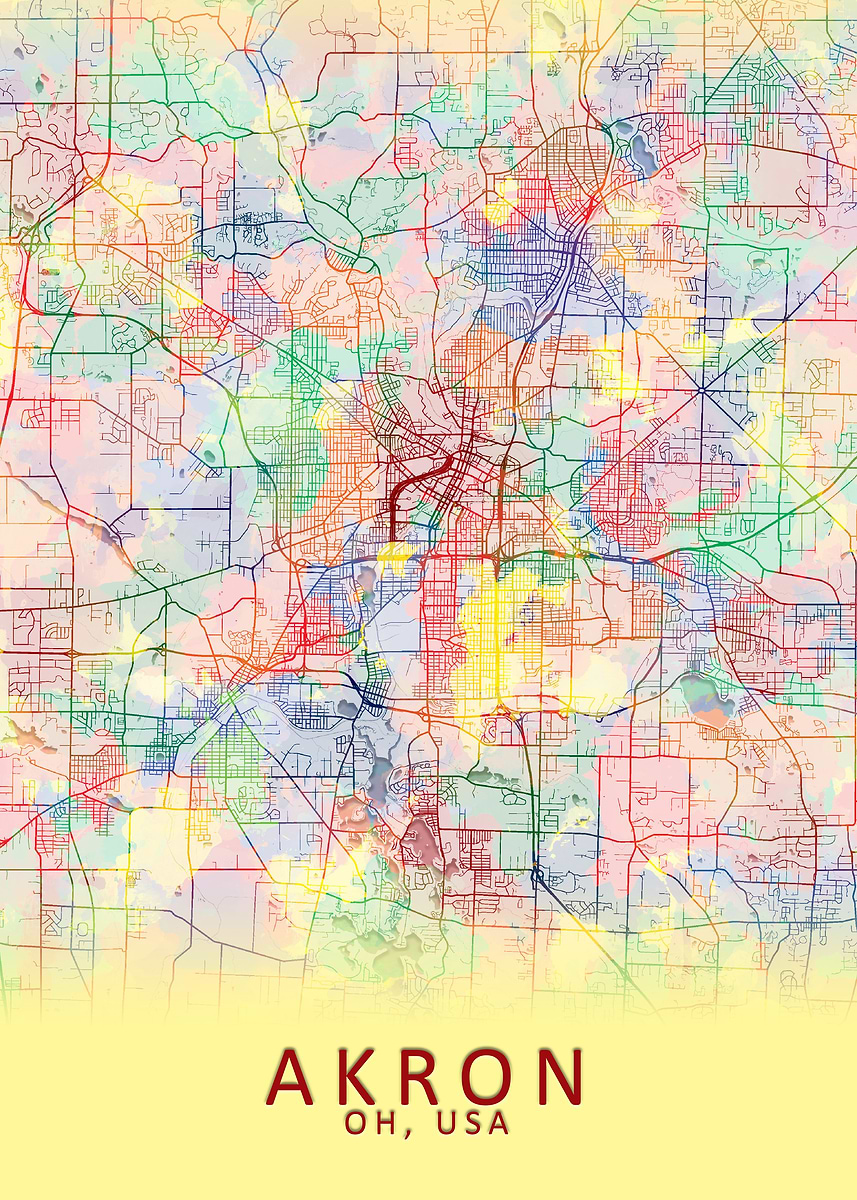 'Akron OH USA City Map' Poster, picture, metal print, paint by City Map ...