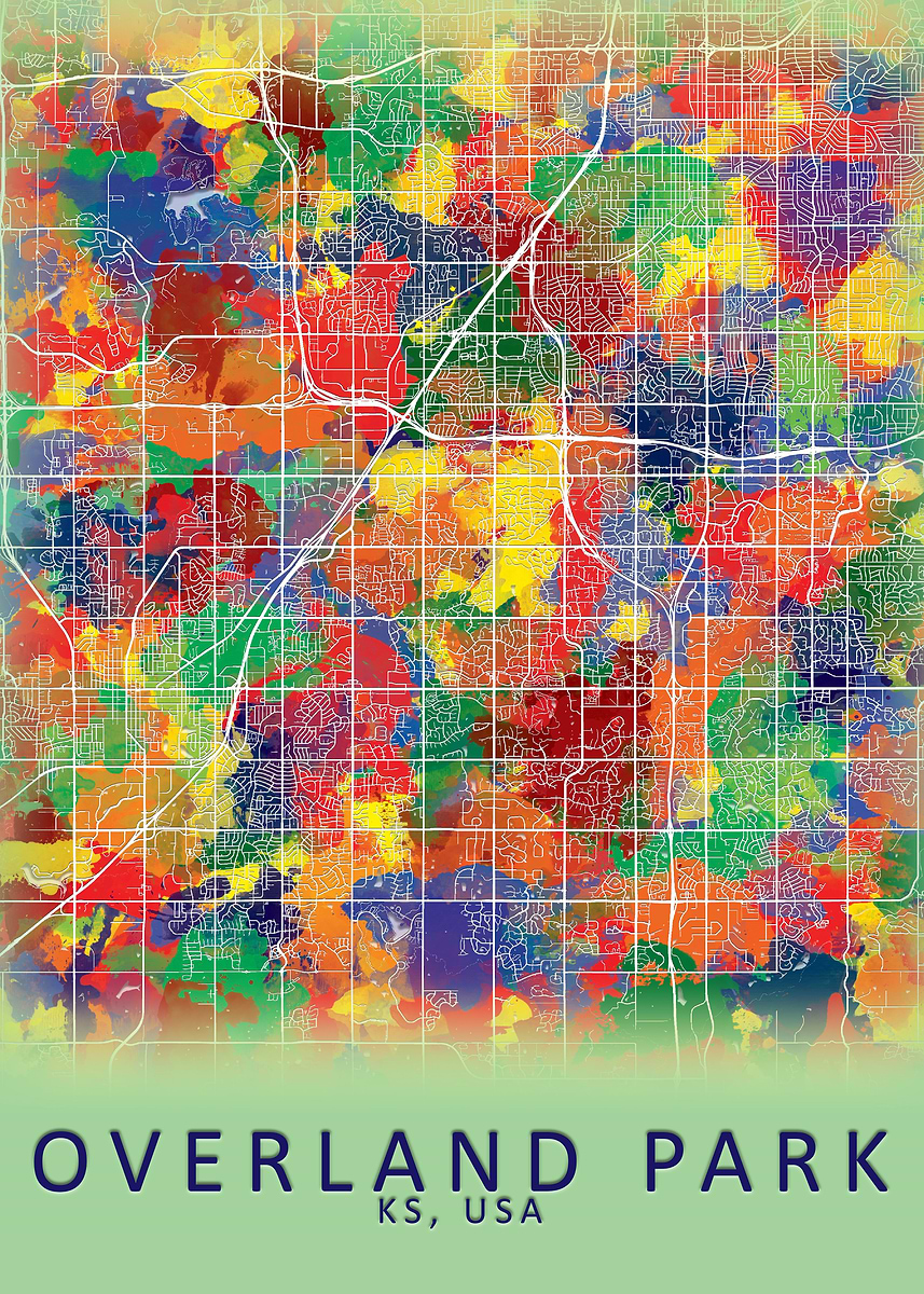 'Overland Park USA City Map' Poster, picture, metal print, paint by ...