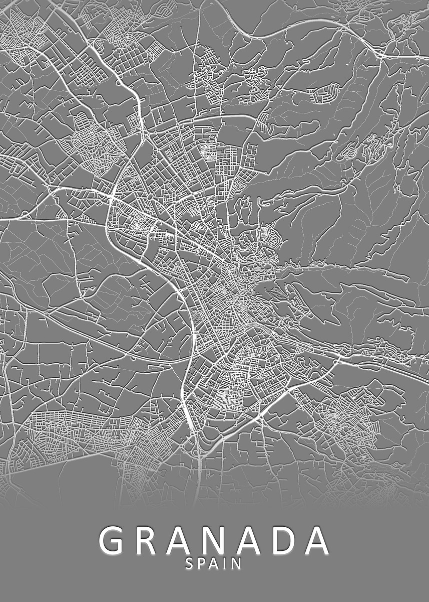 'Granada Spain City Map' Poster, picture, metal print, paint by City ...