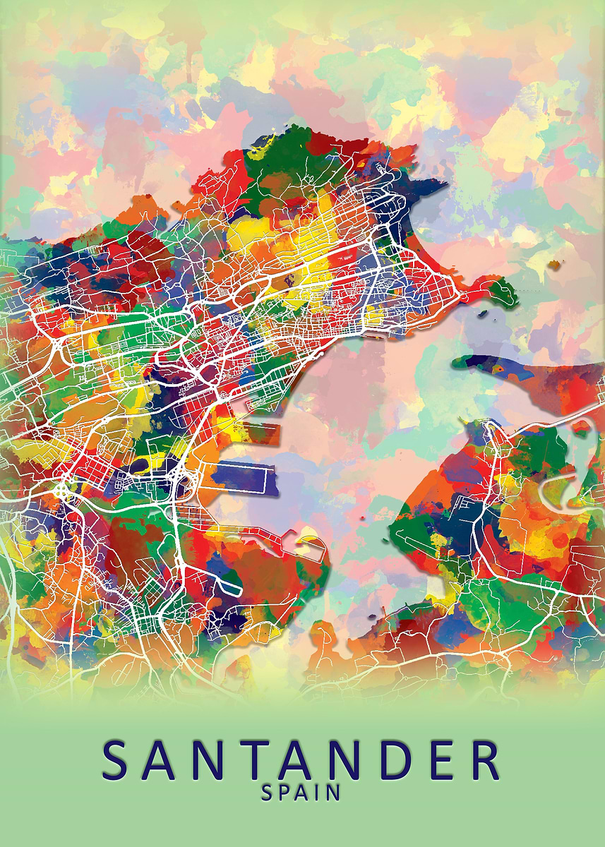 'Santander Spain City Map' Poster, picture, metal print, paint by City ...