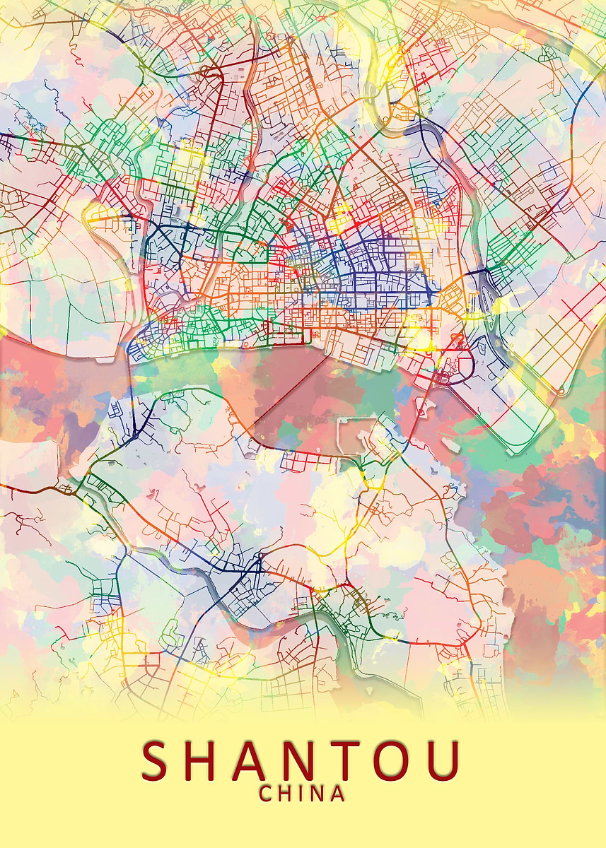 'Shantou China City Map' Poster, picture, metal print, paint by City ...