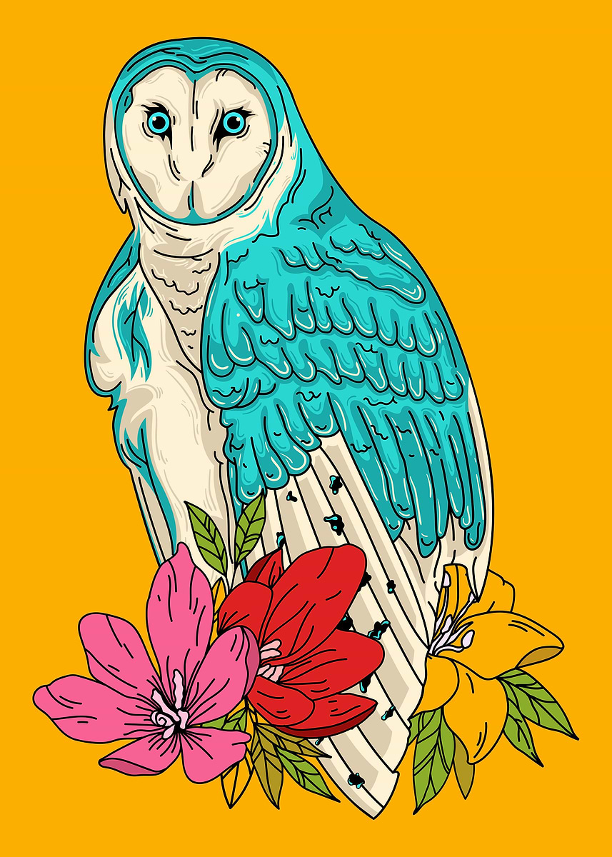 'Owl Blue Ocean' Poster, picture, metal print, paint by Kumilism | Displate