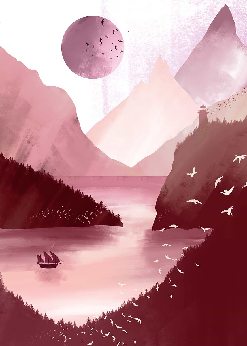 'Red Lake' Poster, picture, metal print, paint by Tomasz Dąbek | Displate