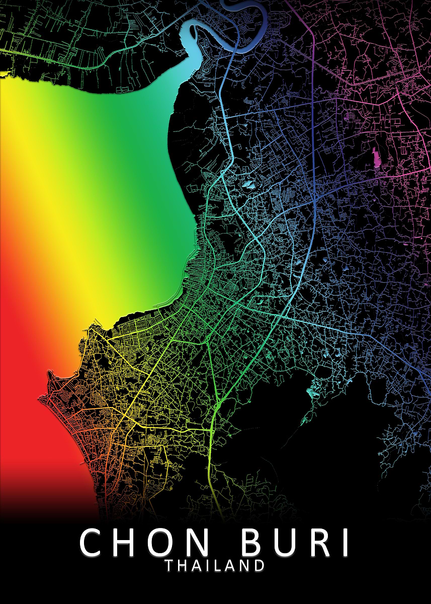 'Chon Buri Thailand Map' Poster, picture, metal print, paint by City ...