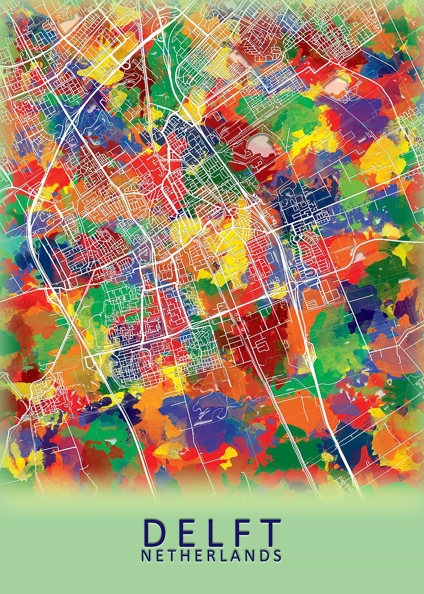 'Delft Netherlands City Map' Poster, picture, metal print, paint by ...