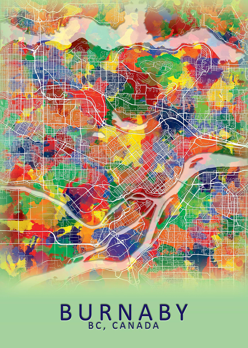 'Burnaby BC Canada City Map' Poster, picture, metal print, paint by ...