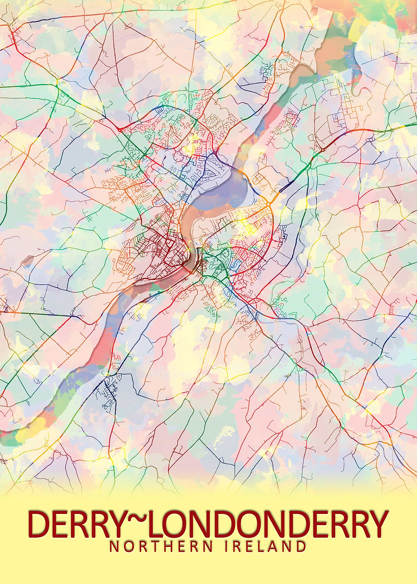 'Derry Londonderry City Map' Poster, picture, metal print, paint by ...