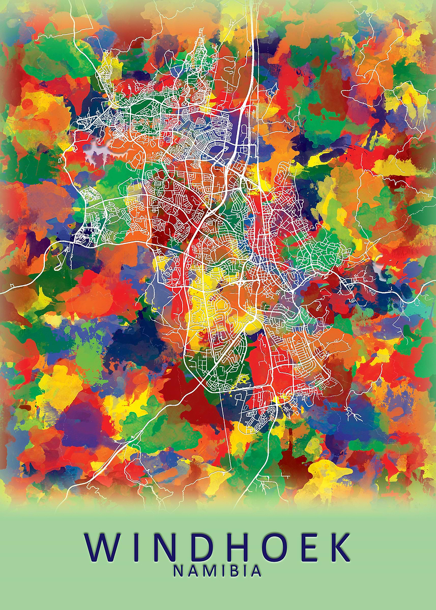 'Windhoek Namibia City Map' Poster, picture, metal print, paint by City ...