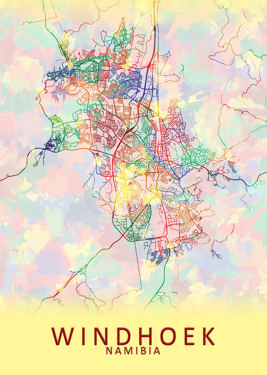 'Windhoek Namibia City Map' Poster, picture, metal print, paint by City ...