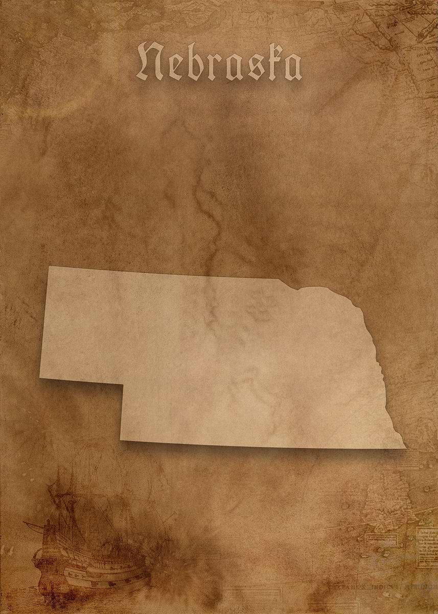 'Nebraska Vintage Map' Poster, picture, metal print, paint by Unchained ...
