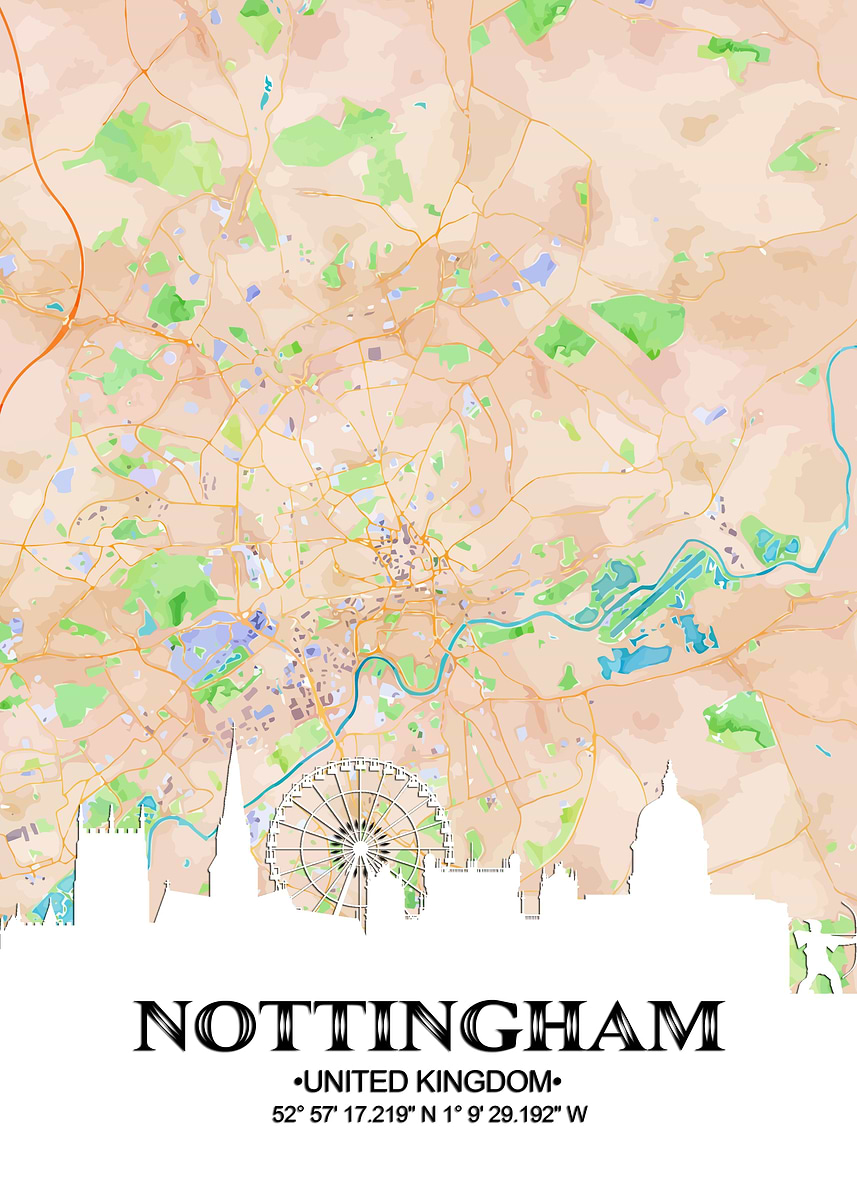 'Nottingham' Poster, picture, metal print, paint by Printed Artings ...