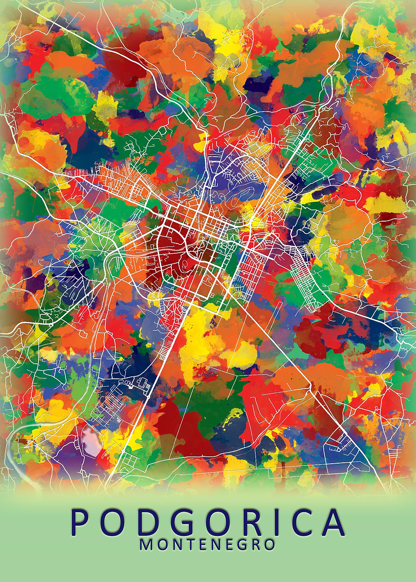 'Podgorica Montenegro Map' Poster, picture, metal print, paint by City ...