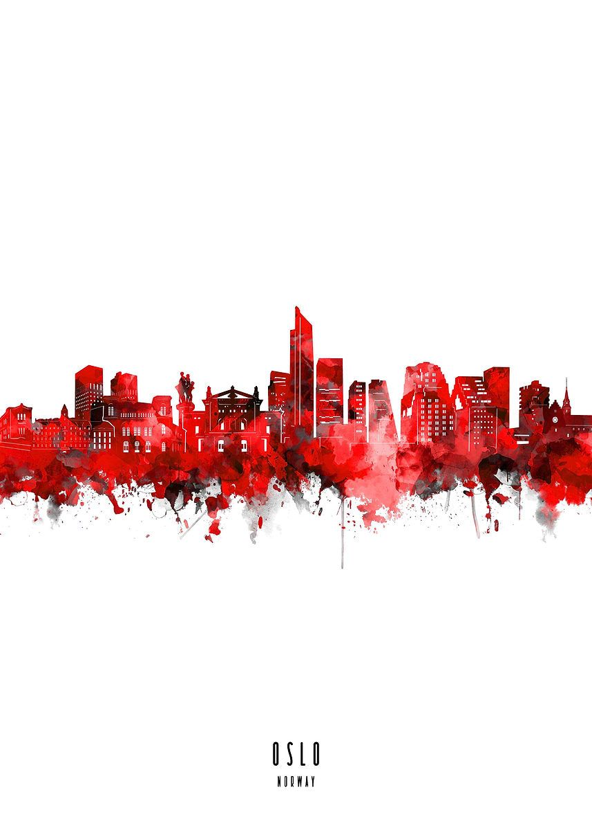'oslo watercolor red' Poster, picture, metal print, paint by Bekim Art ...