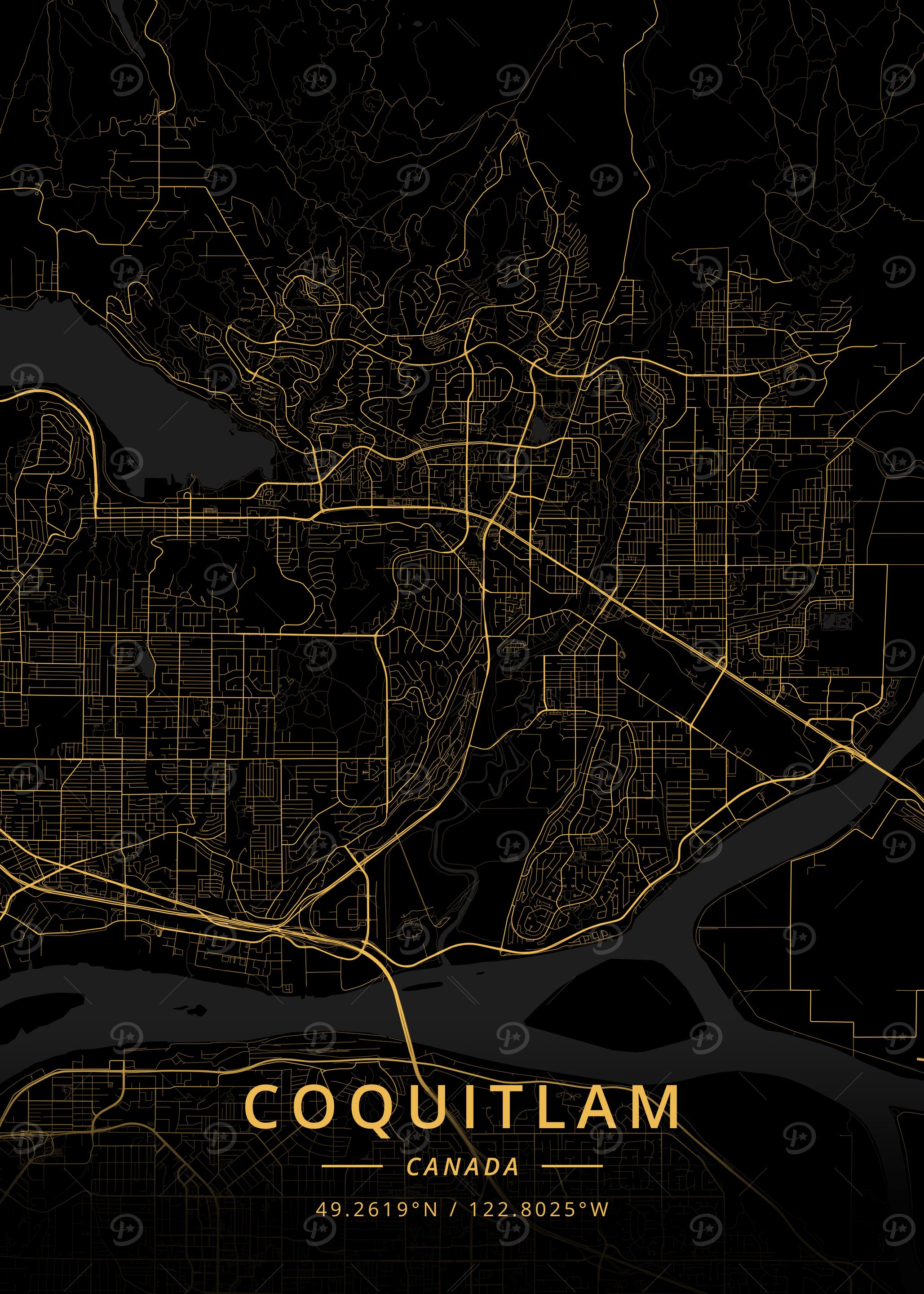'Coquitlam Canada' Poster, picture, metal print, paint by Designer Map ...