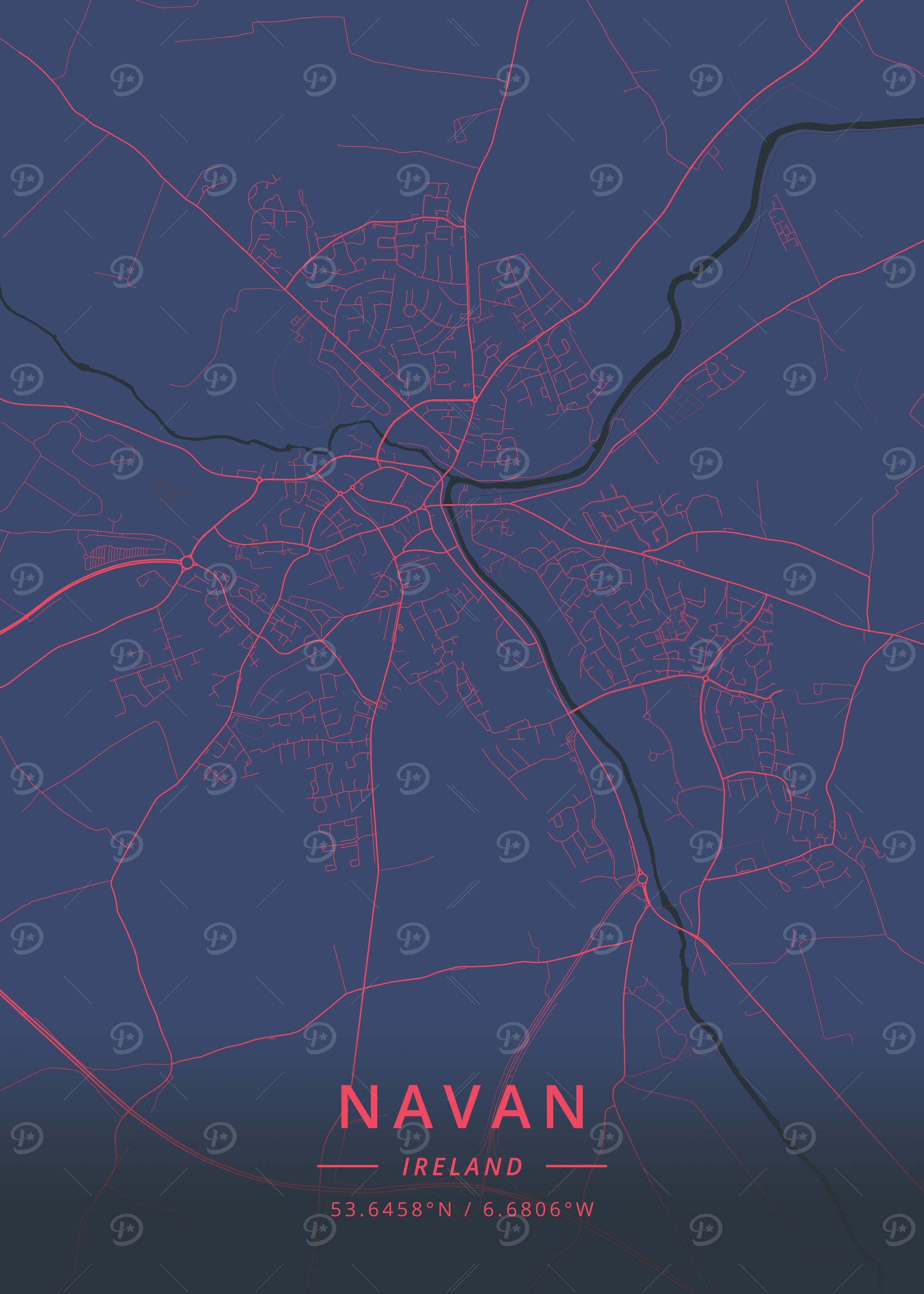 'Navan Ireland' Poster, picture, metal print, paint by Designer Map Art ...