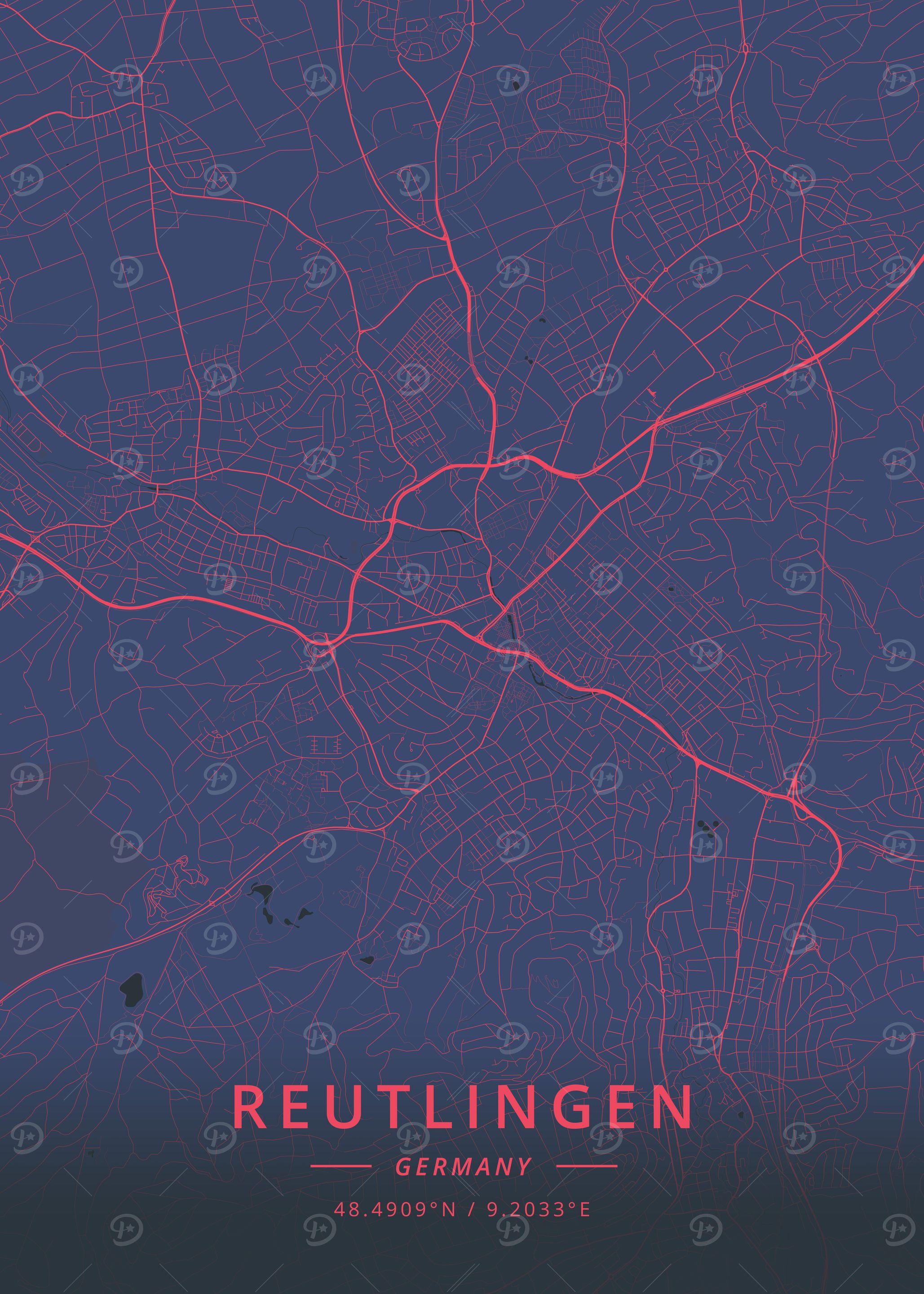 'Reutlingen Germany' Poster, picture, metal print, paint by Designer ...
