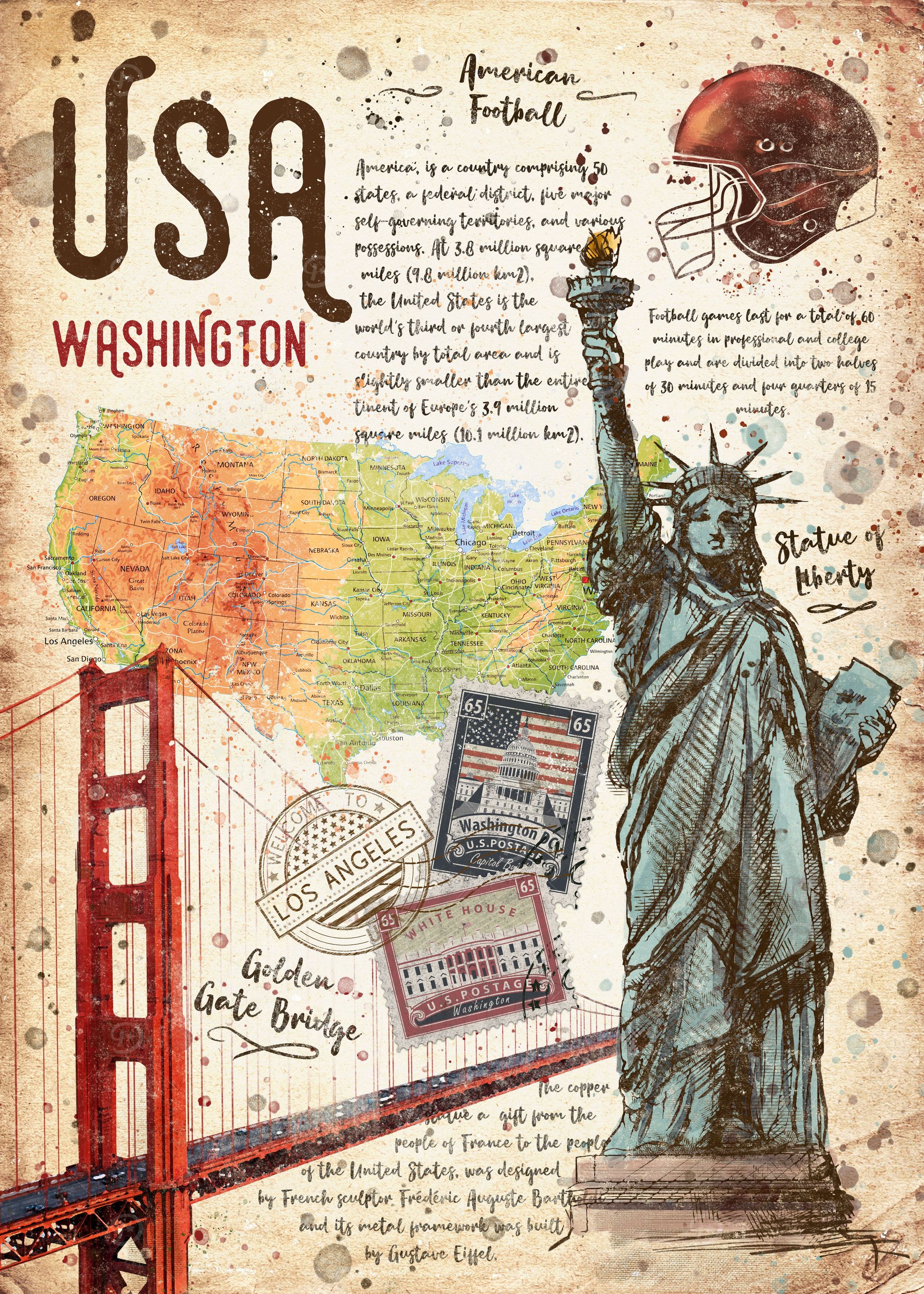 'USA' Poster, picture, metal print, paint by Sunny Night | Displate