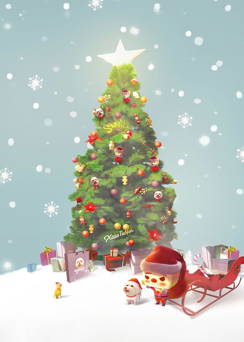 'Santa with Christmas Tree' Poster, picture, metal print, paint by ...