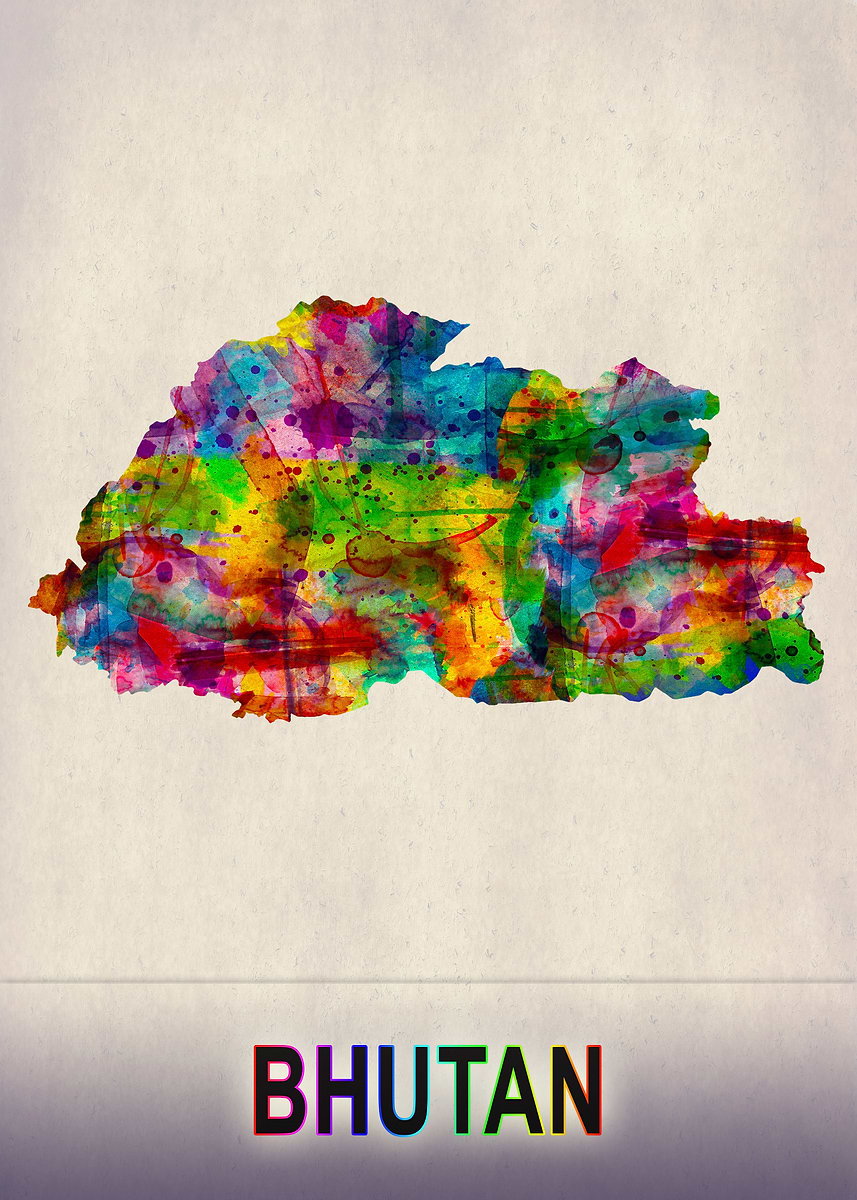 'Bhutan Map in Watercolor' Poster, picture, metal print, paint by ...