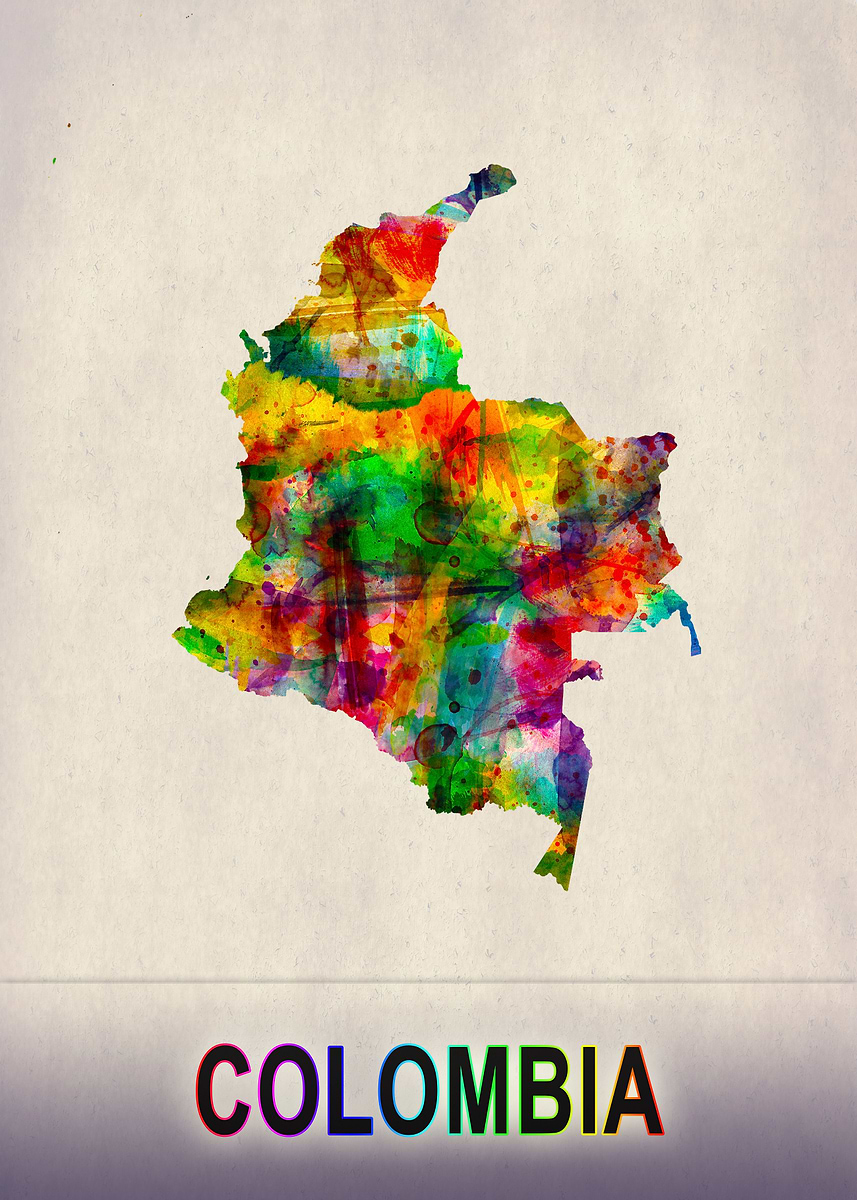 'Colombia Map in Watercolor' Poster, picture, metal print, paint by ...