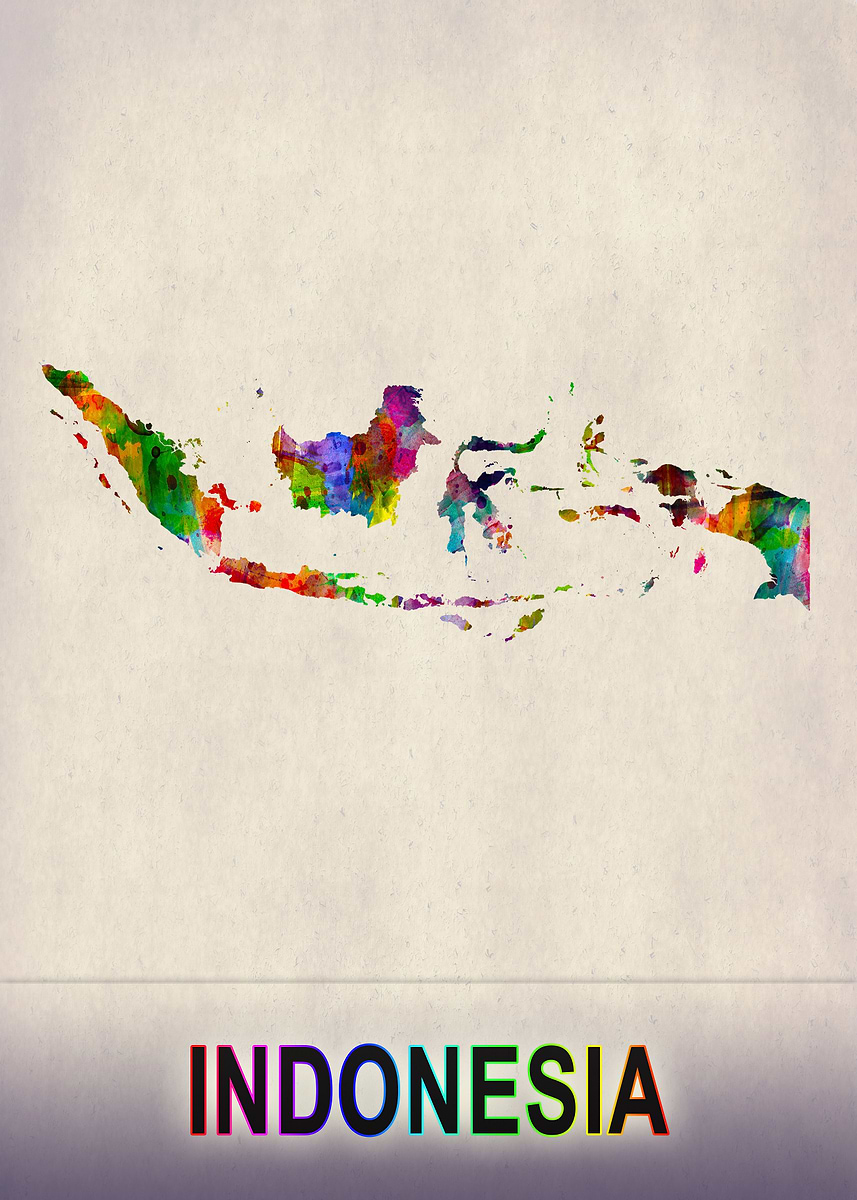 'Indonesia Map Watercolor' Poster, picture, metal print, paint by ...