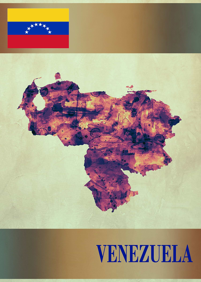 'Venezuela Map with Flag' Poster, picture, metal print, paint by ...