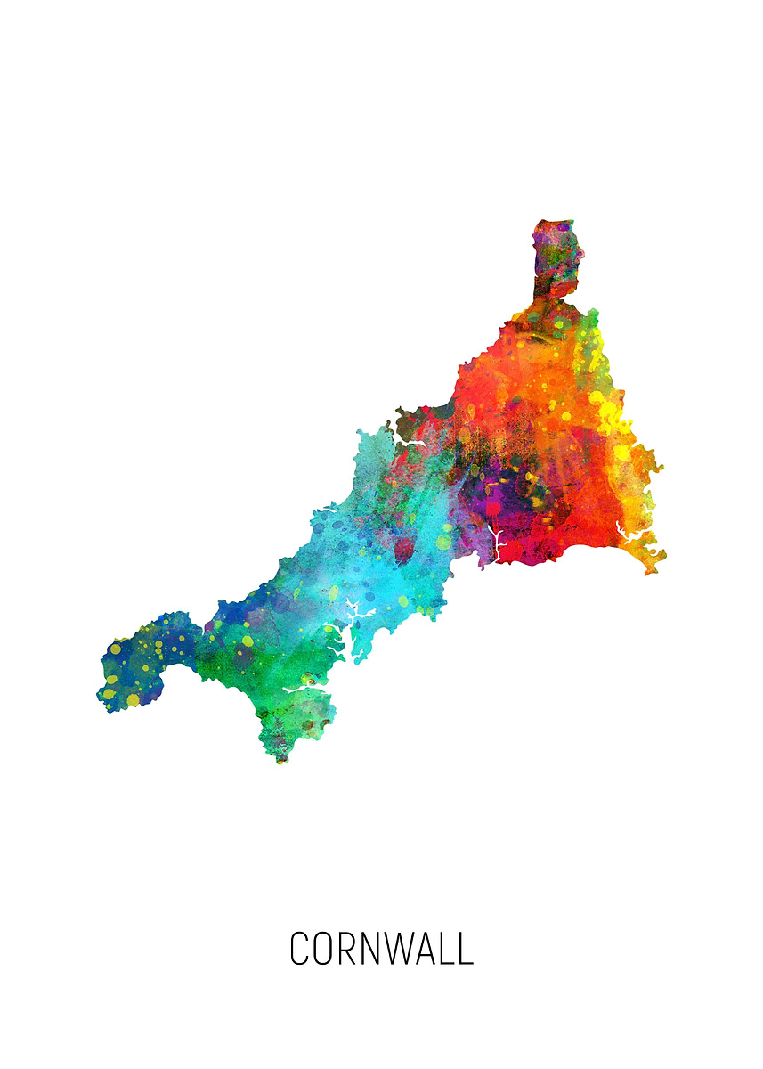 'Cornwall Map' Poster, picture, metal print, paint by Michael Tompsett ...