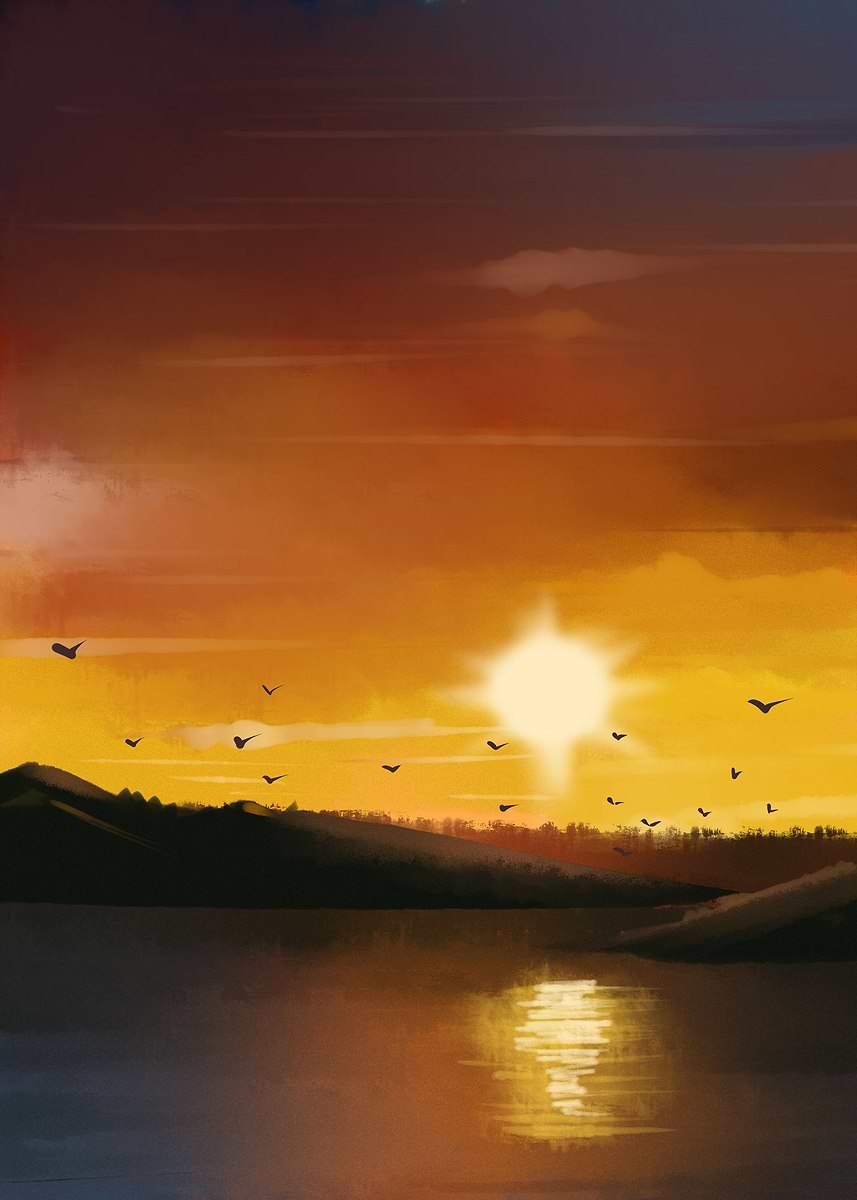 'Sunset nature painted' Poster, picture, metal print, paint by Max Ronn ...